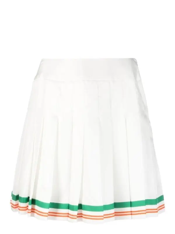 Casablanca High Waist Pleated Skirt With Horizontal Stripes - White