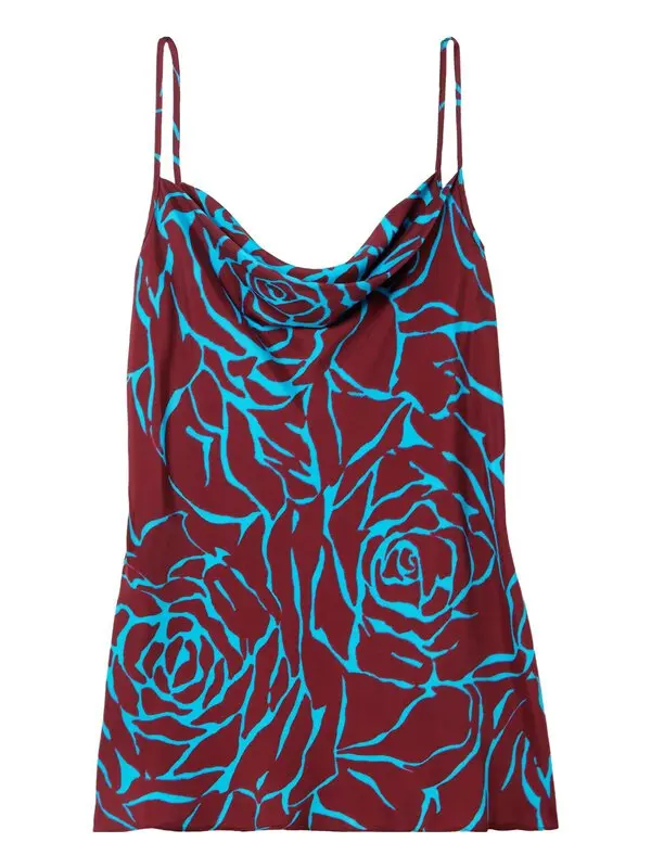 Dries Van Noten Abstract Rose Printed Draped Camisole - Wine Red