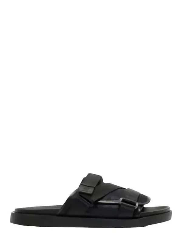 Emporio Armani Leather Flat Slides - Black
