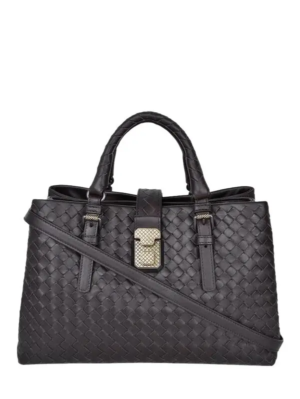 Bottega Veneta Woven Handbag With Metal Buckles - Brown