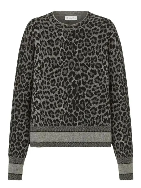 Dior Leopard Print Long-sleeved Pullover - Black And Gray