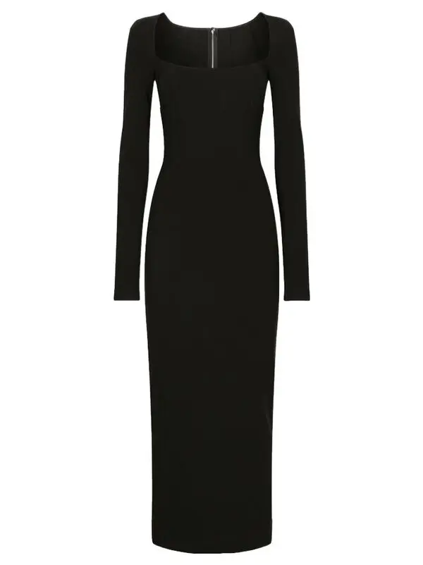 Dolce & Gabbana Long-sleeved Jersey Rib Sheath Dress - Black