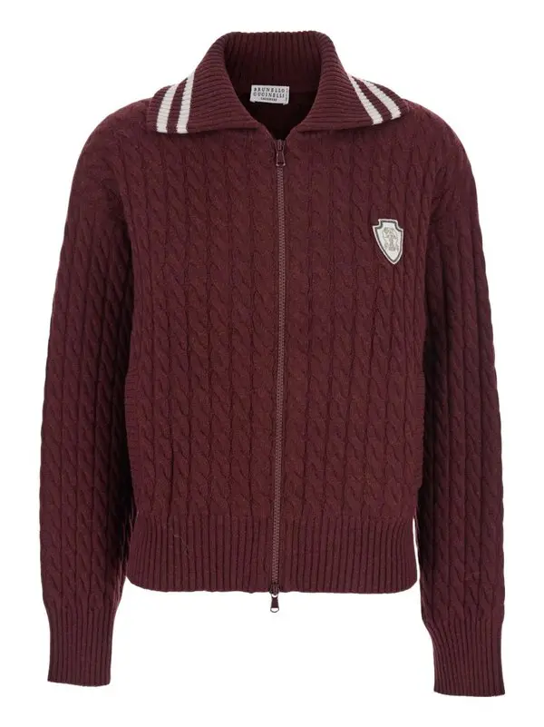 Brunello Cucinelli Logo Detailed Zip-up Cardigan - Red