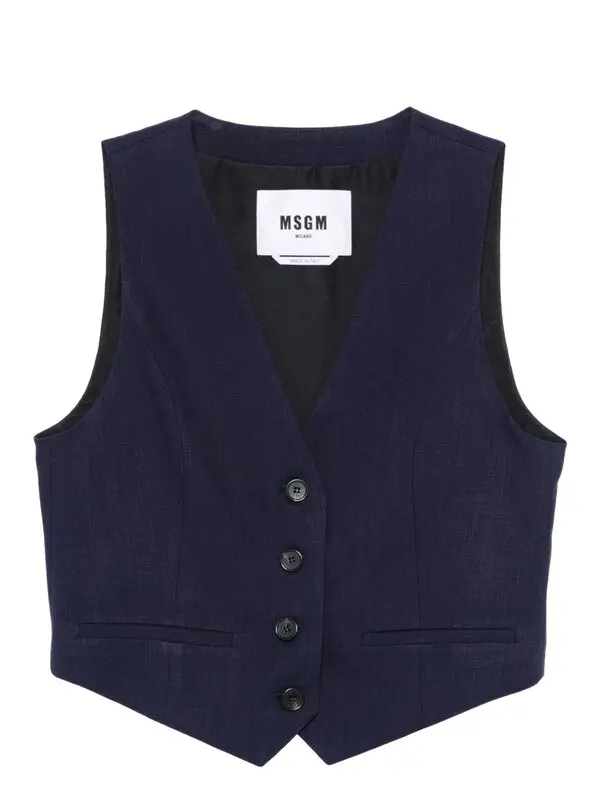 MSGM Slub-texture Waistcoat With Button Closure - Navy Blue