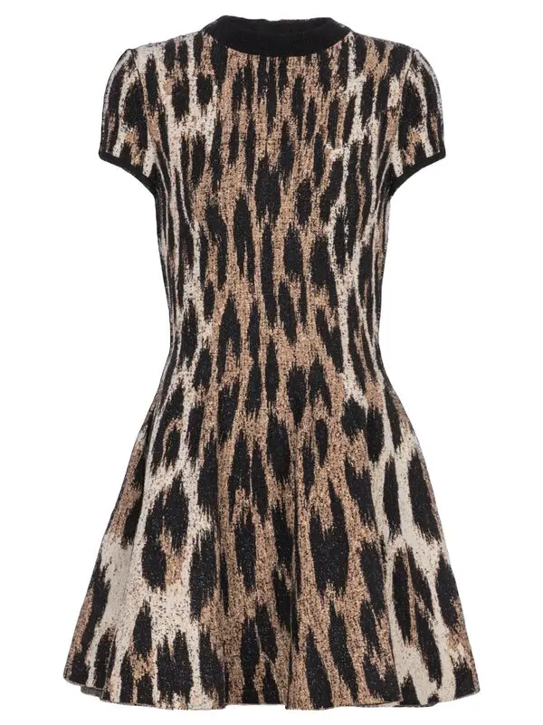 Balmain A-line Leopard Print Jacquard Mini Dress - Brown