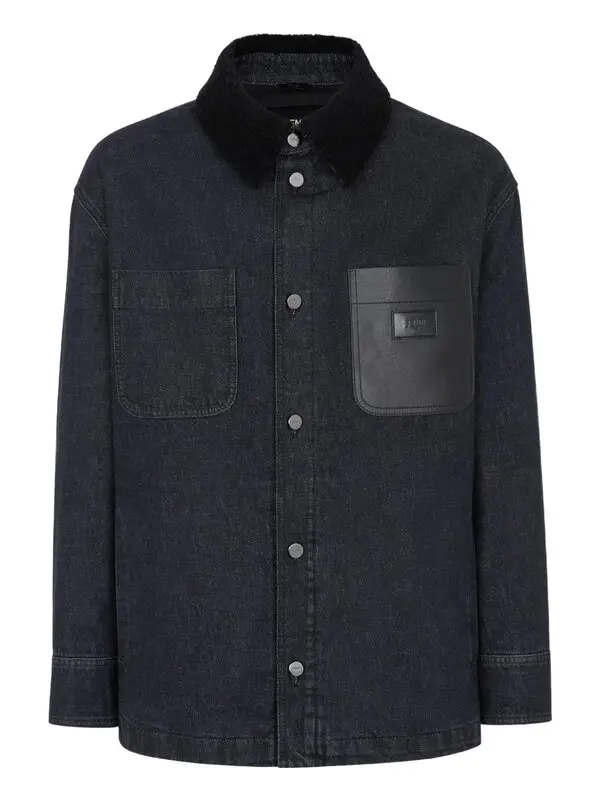 Fendi Logo Detailed Long Sleeved Denim Jacket - Black