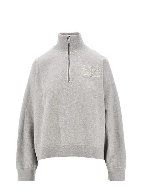 GANNI Half-zip Logo Detailed Sweatshirt - Gray