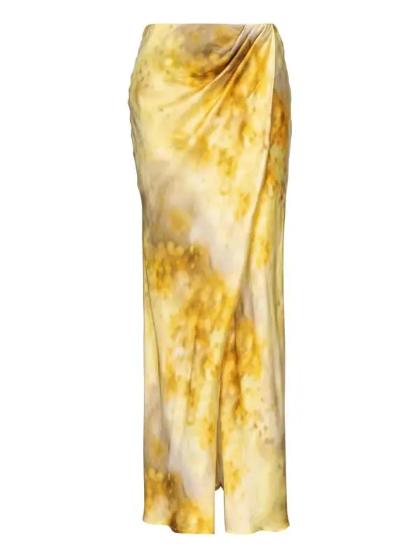 Pinko Faded Floral Print Gathered Maxi Skirt - Yellow
