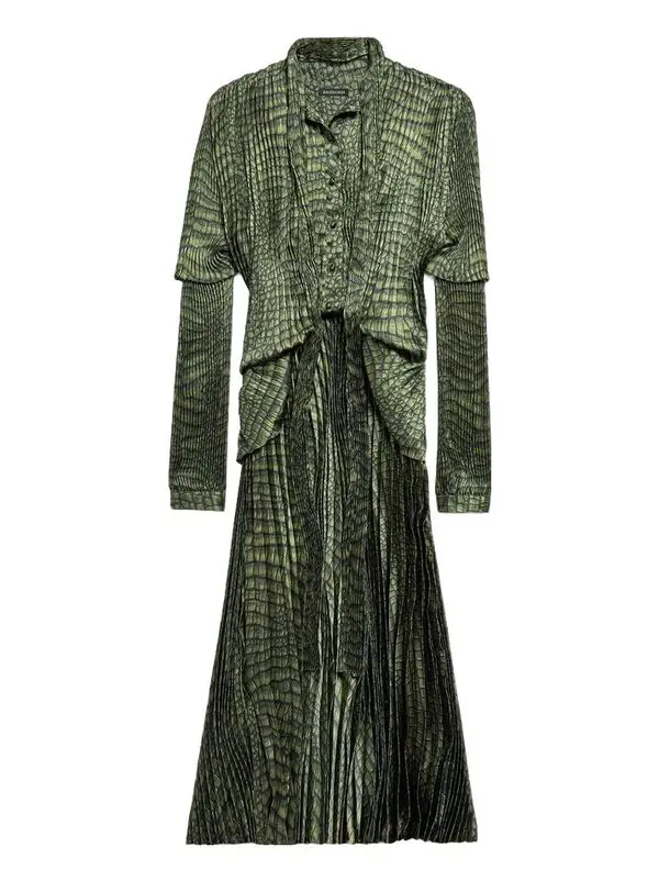 Balenciaga Pleated Double-sleeved Dress - Green