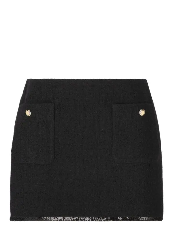 Miu Miu Sequined Trimmed Wool Skirt - Black
