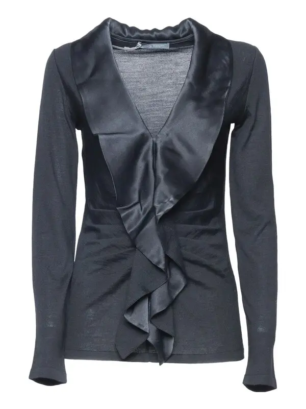Alberta Ferretti V-neck Long-sleeved Blouse With Ruffled Edge - No