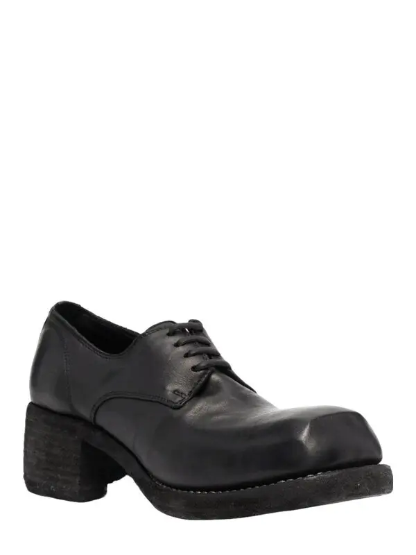 Guidi Full-grain Square Toe Lace-up Heeled Shoes - Black