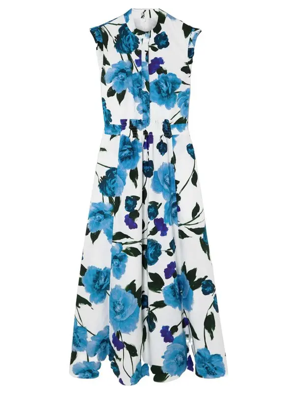 Erdem Floral Print Cotton Midi Dress - Blue