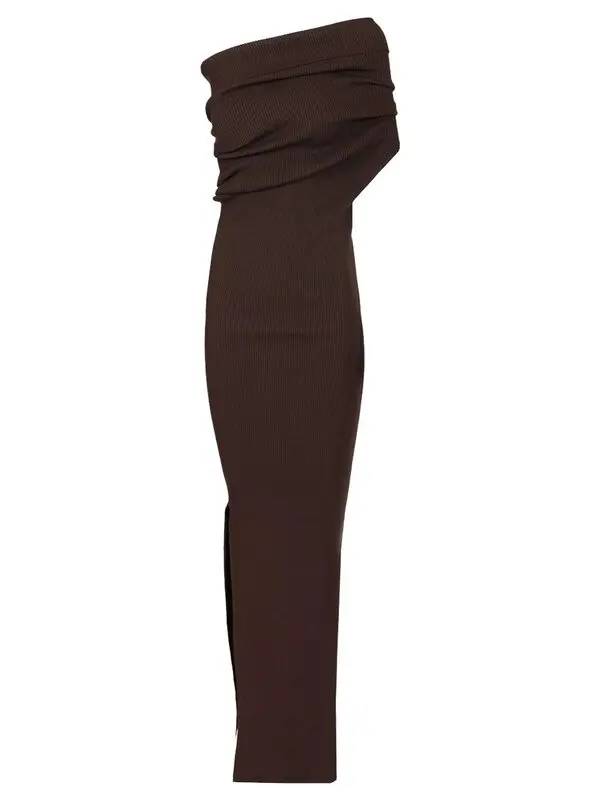 Rick Owens Athena One-shoulder Knitted Dress With Slit Detail - Brown
