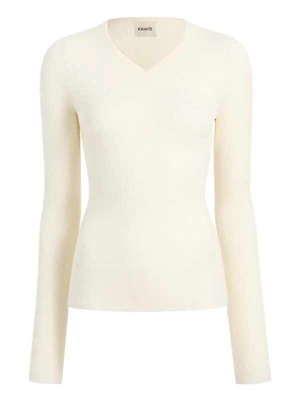 Khaite Tania V-neck Long Sleeve Top - Glaze