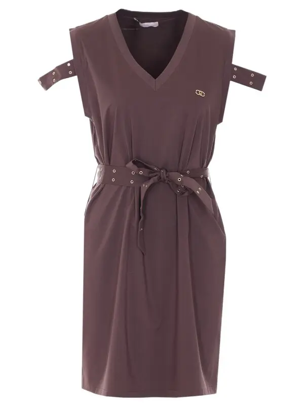 Liu Jo Sleeveless V-neck Belted Mini Dress - Brown
