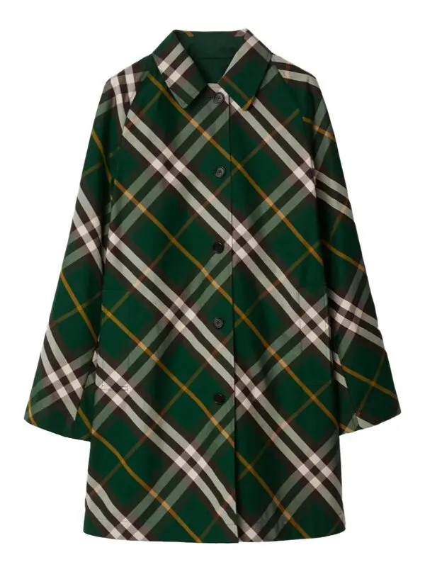 Burberry Reversible Checked Buttoned Car Coat - Green