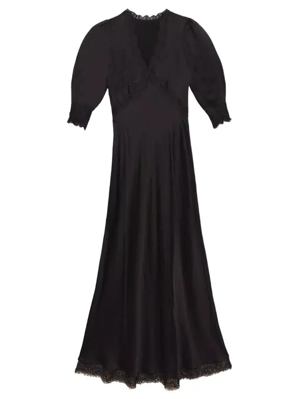 Rixo Annina V-neck Midi Dress With Lace Trim - Black