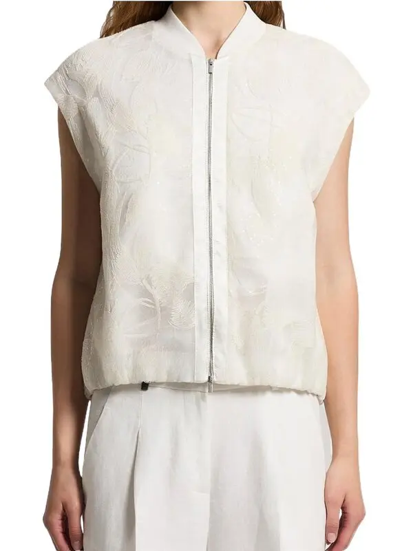 Peserico Front Zip Gilet With Ribbed Neckline - White
