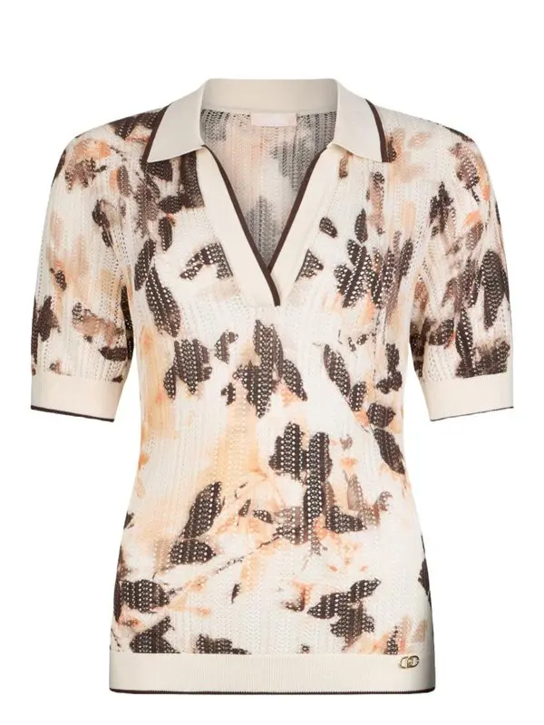 Liu Jo Floral Knit Polo - Brown