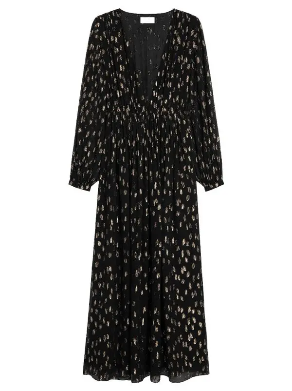 Celine Long Dress In Fil Coupé Silk Georgette - Black