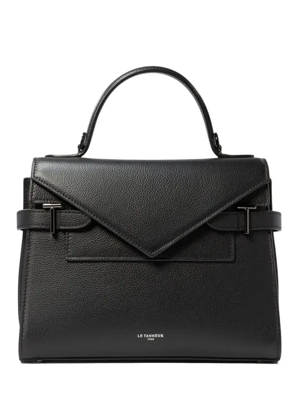 LE TANNEUR Medium Grained Leather Double Flap Tote - Black
