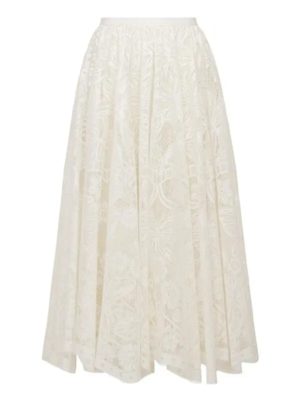 Dior Christian Laced Flared Midi Skirt - White