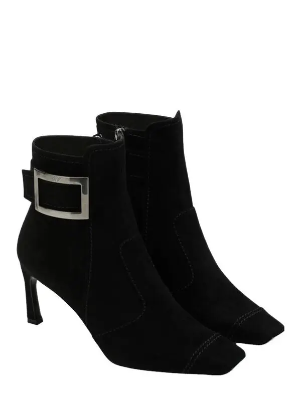 ROGER VIVIER Trompette Square Toe Ankle Boots With Buckle Detail - Black