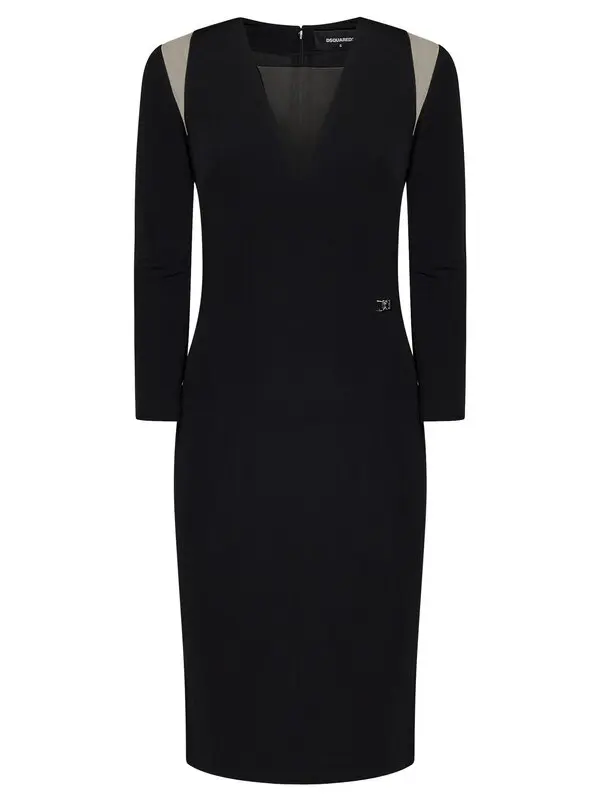 Dsquared2 V-neck Jersey Dress With Logo Detail - Black