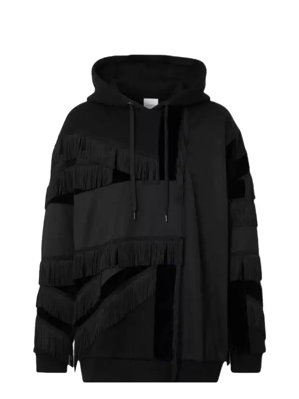 Burberry Panelled Fringed Hoodie - Black