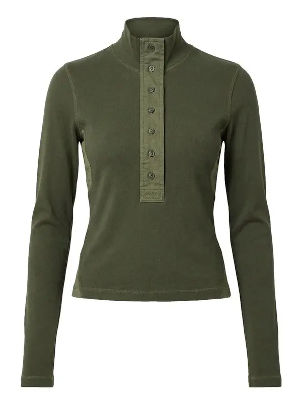 Gucci Rib Long-sleeve T-shirt With Standing Collar - Forest Green