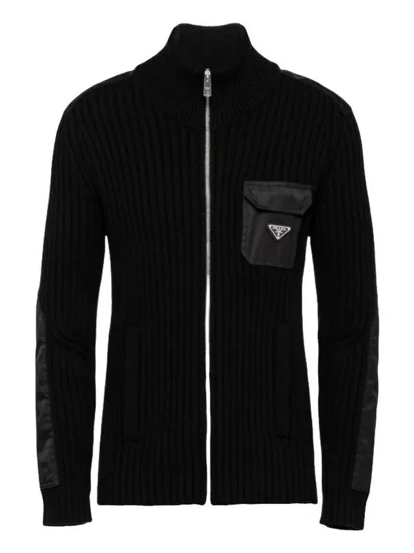 Prada Wool And Cashmere Cardigan With Re-nylon Details - Black