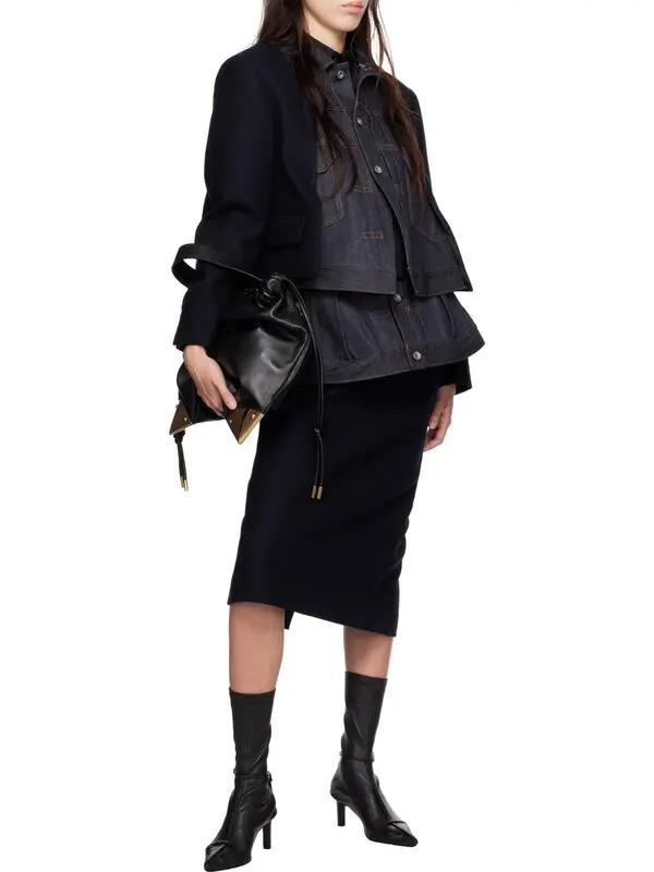 Sacai Layered Denim And Wool Blend Coat - Black