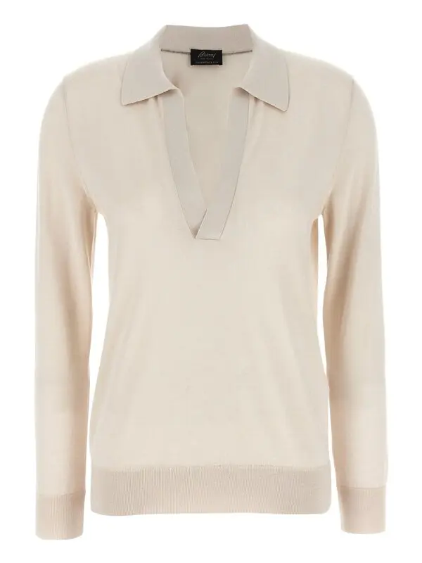 Brioni V-neck Knitted Top - Beige