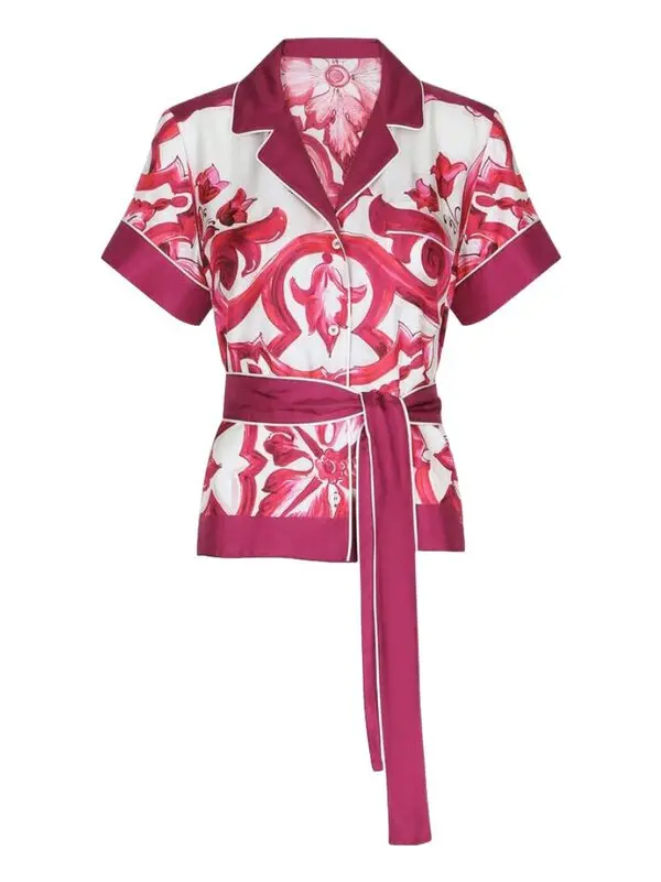Dolce & Gabbana Majolica-printed Belted Twill Shirt - Pink