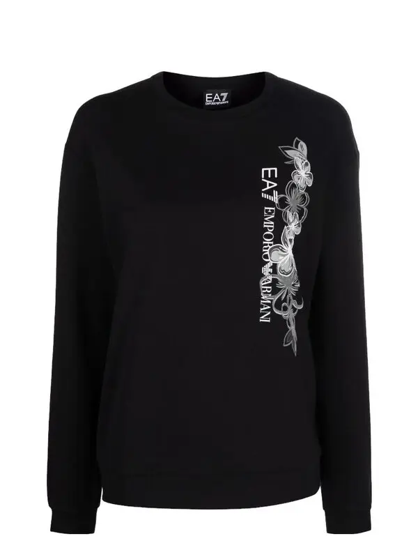 EA7 Floral Print Cotton Sweatshirt - Black