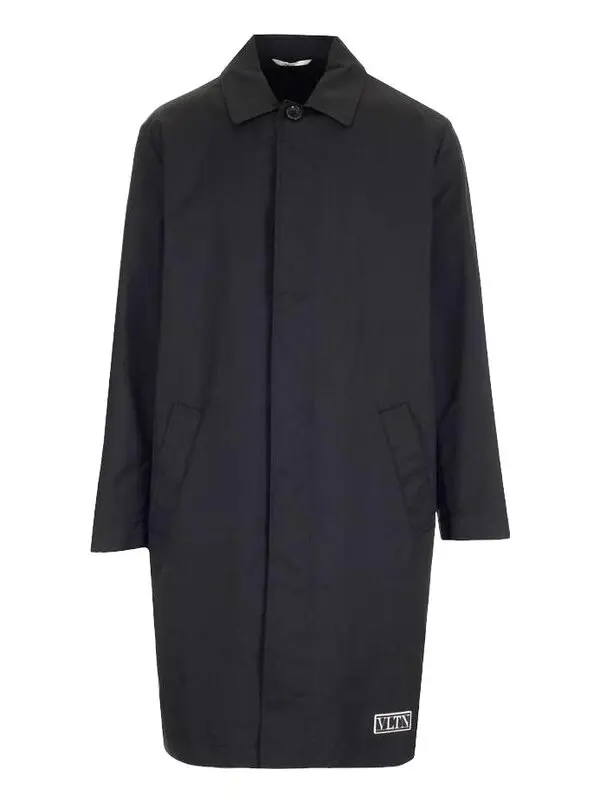 Valentino Garavani Single-breasted Logo Patch Coat - Black