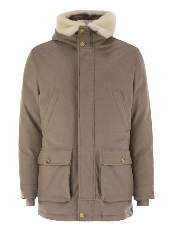 Brunello Cucinelli Long-sleeved Down Jacket With Hood - Gray