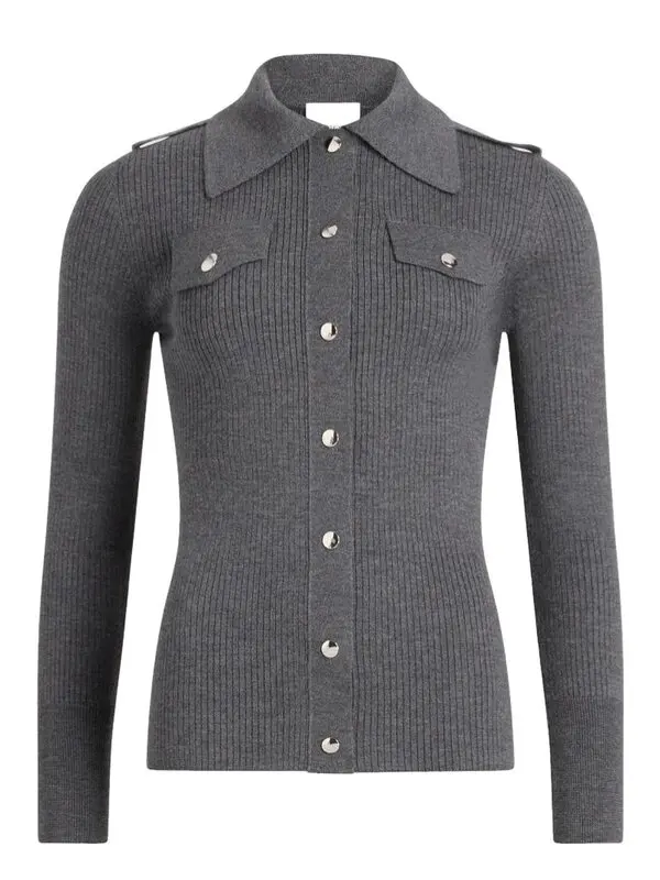 PATOU Ribbed Collared Cardigan - Mercury Ash