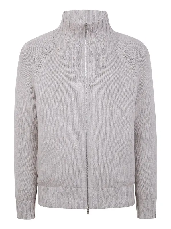 Brunello Cucinelli High Neck Zip-up Cardigan - Gray