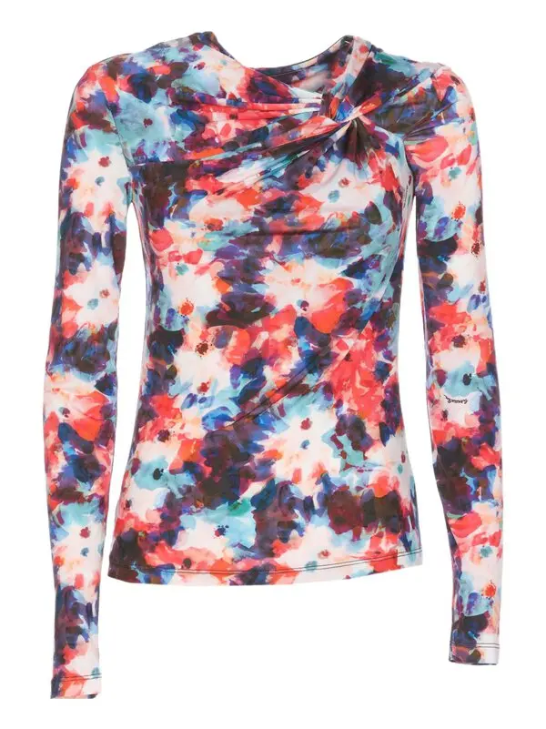 Patrizia Pepe Floral Print Draped Long Sleeve Top - Multicolor