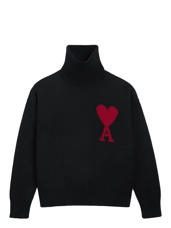 Ami Roll-neck Knitted Jumper - Black