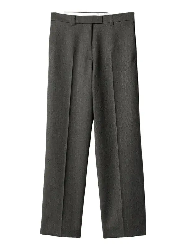 Miu Miu Embroidered Logo Wide Leg Trousers - Slate Gray