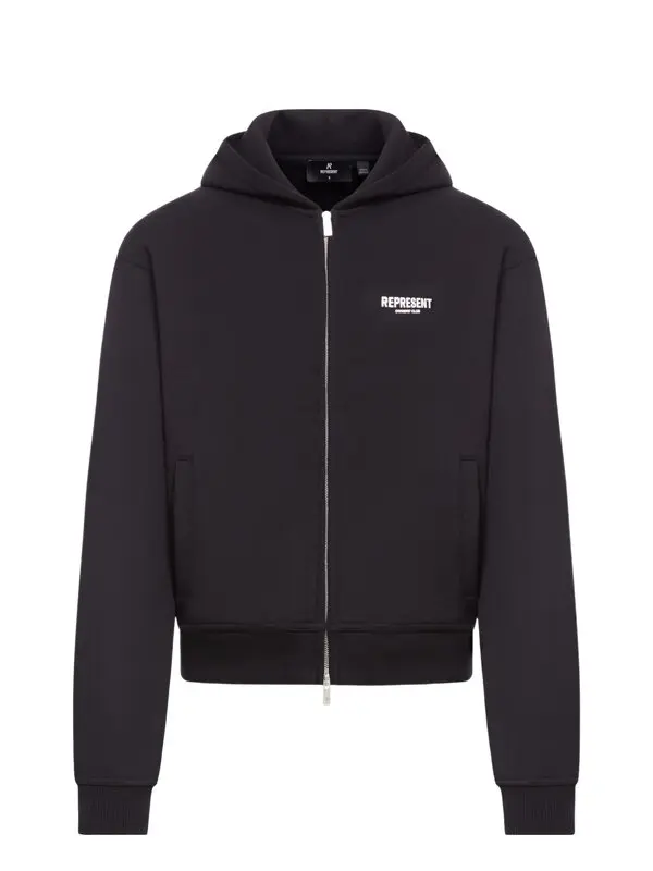 REPRESENT Full Zip Hoodie Jacket With Ribbed Details - Black