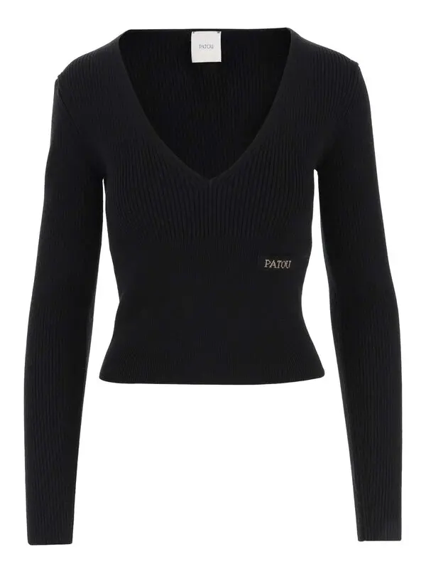 PATOU Ribbed V-neck Knitted Sweater - Black