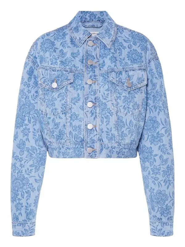 Alessandra Rich Floral Printed Denim Jacket - Blue