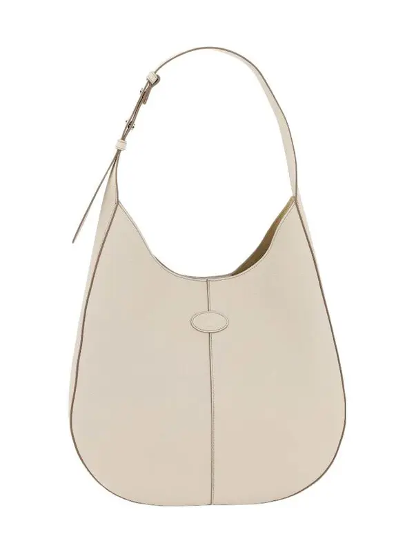 TOD'S Oboe Logo Patch Medium Shoulder Bag - Nude