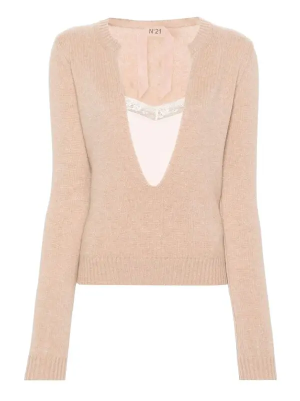 N.21 U-neck Laminated Sweater - Nude
