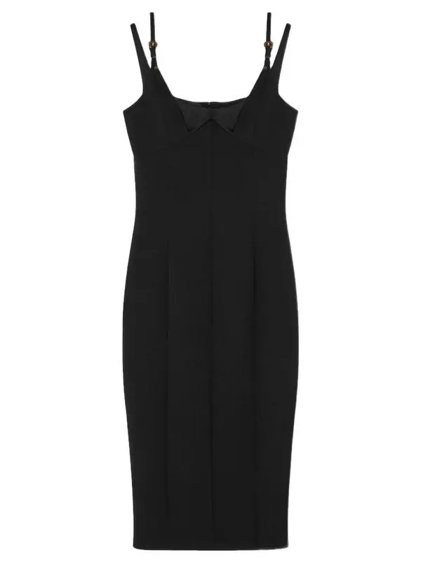 Versace Square Neck Sleeveless Cady Midi Dress - Black