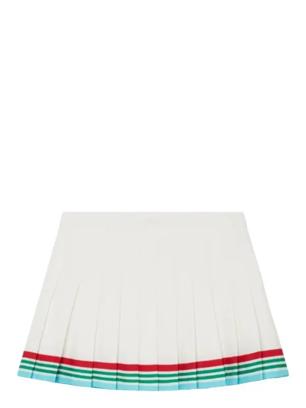 Casablanca Pleated Satin Skirt With Striped Hem - White
